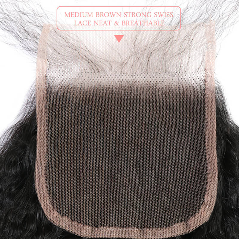 BossWigs Kinky Straight Closure Human Hair 4×4 Swiss Lace Closure Yaki ...